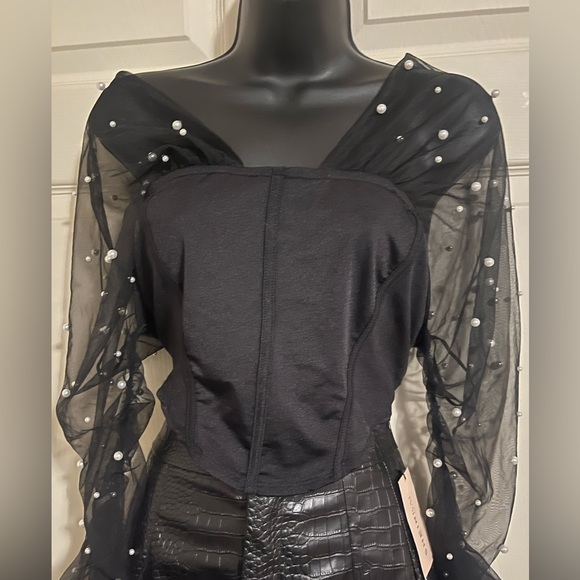 SHEIN | Tops | Nwt Shein Bae Sheer Black Pearl Top Large | Poshmark